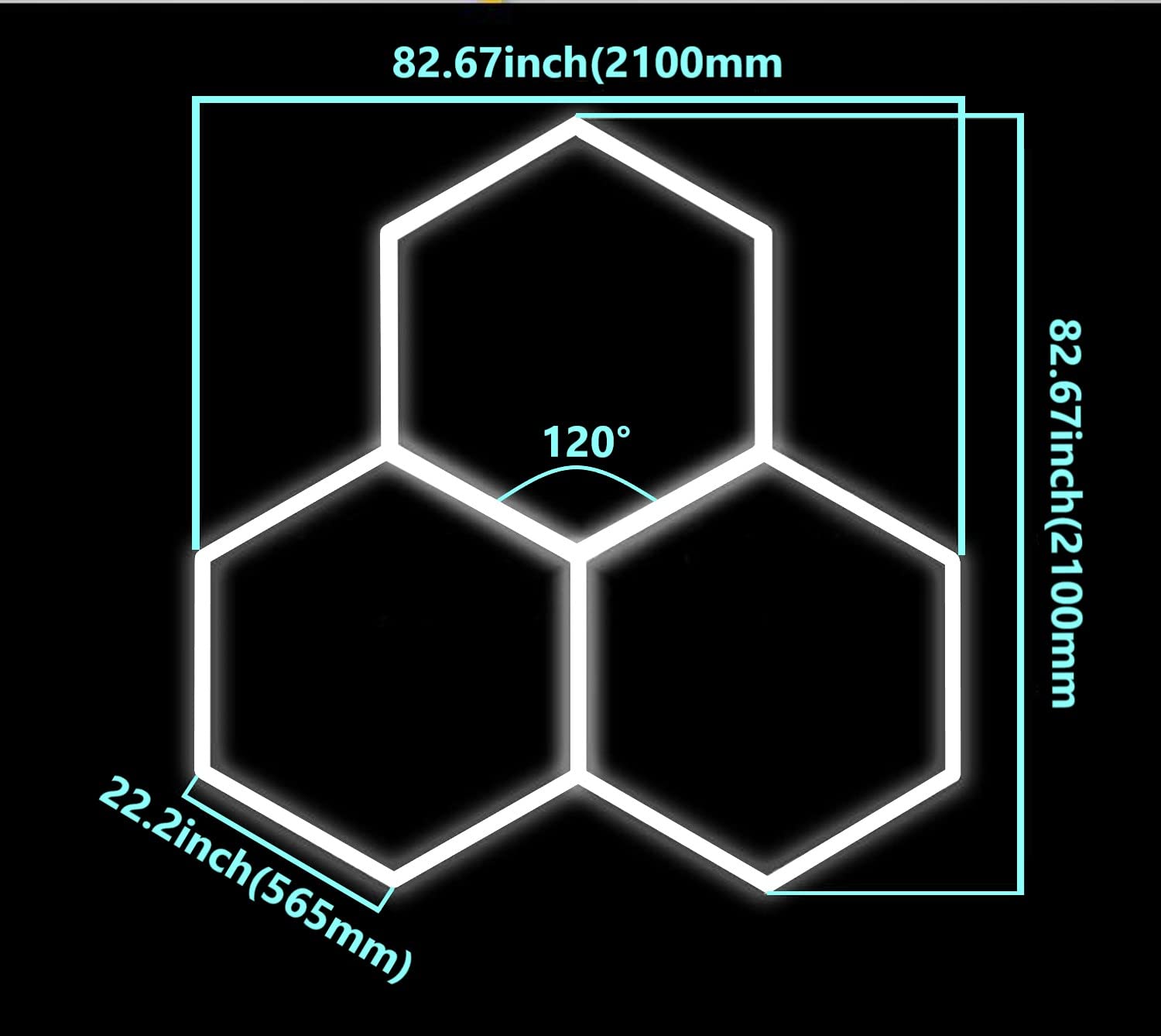Hexagon LED Garage Light, Super Bright 106W 12600LM 65000K Daylight White LED Car Garage Light, 3 Hexagonal Grids for Garage, Shopping Mall, Workshop and Car Detailing etc. 82.67x82.67inch