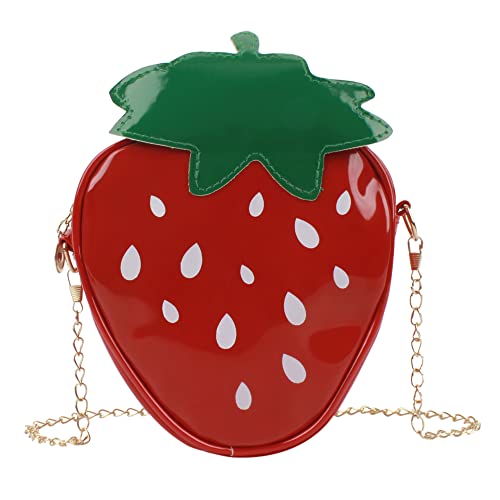 Goclothod Strawberry Purse Women Fruit Shaped Leather Shoulder Bag Cute Mini Cross Body Handbag (Leather Strawberry)