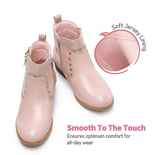 DREAM PAIRS Girls Boots Low Heel Side Zipper Ankle Booties Little Kid/Big Kid,Size 1 Little Kid,Pink,SDBO2303K