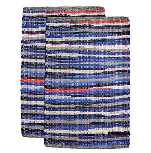 COTTON CRAFT Cotton Chindi Rag Rug - 2 Pack - Boho Farmhouse Rustic Area Accent Throw Rug - Handwoven Reversible Natural Recycled Yarn - Living Room Den Study Home Décor Gift -20 x 32 in - Multi Color