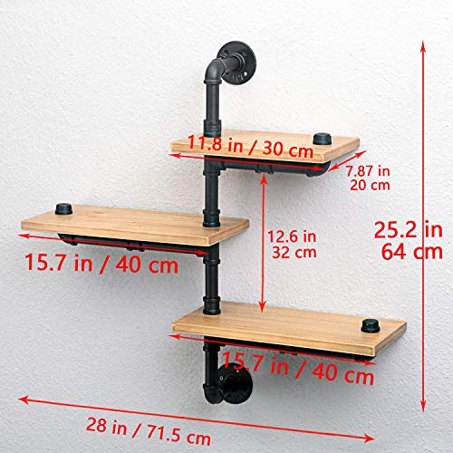 Weven Industrial Pipe Corner Shelves Wall Mount Bookshelf, 3-Tiers Metal&Wood shelves,DIY Storage Shelving Rustic Floating Shelves,Home Decory shelves