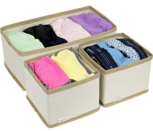 Greenco Non-Woven Foldable 3 Piece Drawer and Closet Storage Cube Set- (Beige)
