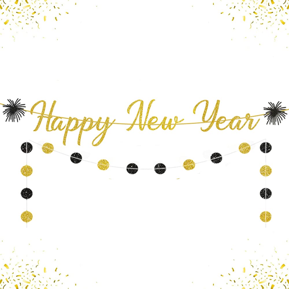 Rwu Glitter Happy New Year Banner No DIY 2022 New Year Banner party Decoration Supplies Glitter Fireworks for New Years Eve Party Supplies 2022 Happy New Year Sign