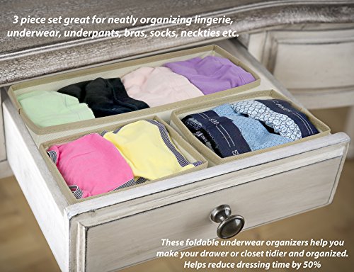 Greenco Non-Woven Foldable 3 Piece Drawer and Closet Storage Cube Set- (Beige)