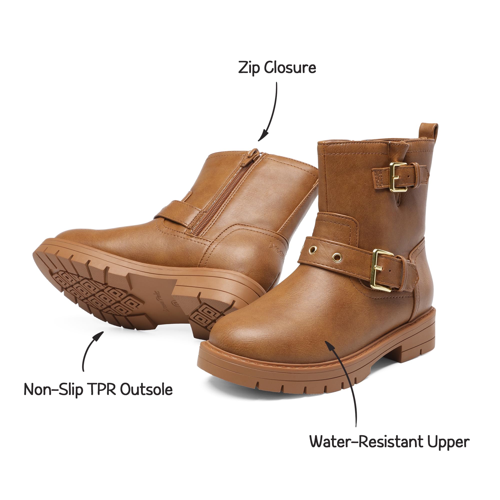 DREAM PAIRS Girls Ankle Booties Waterproof Side Zipper Boots Sdbo2305k Camel Size 3 Little Kid