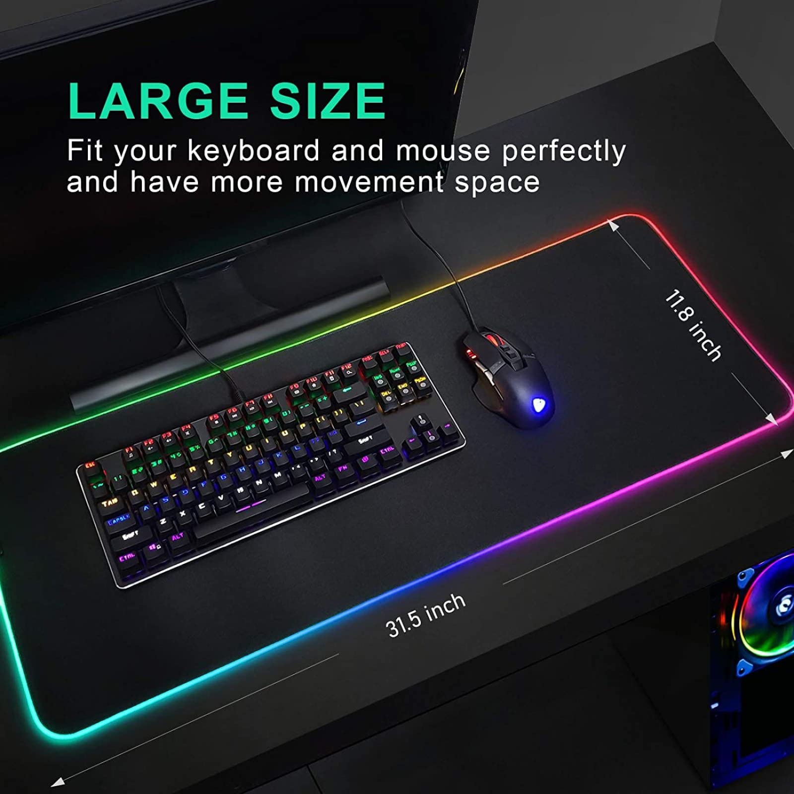 Gaming Mouse Pads Three-Dimensional Geometric Hexagon Oversized RGB Gaming Mouse Pad Blue LED Keyboards Mousepad Large Pc Desk Mats for Computer Laptop Gamer,USB Ports XXL,300X600mm