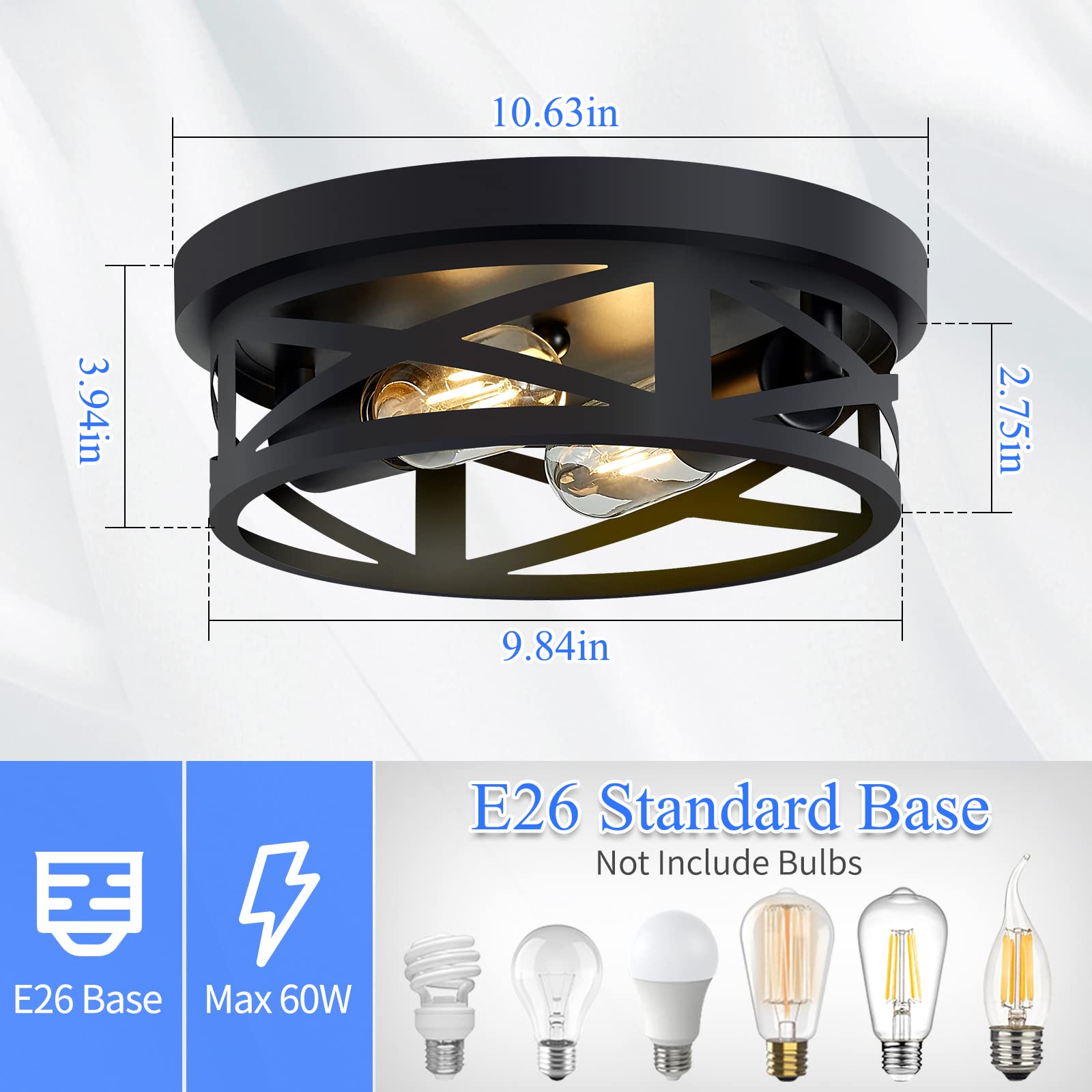 SKEJAO Flush Mount Ceiling Light Fixture,Black 2-Light Hallway Light Fixtures Ceiling,Light Fixtures Ceiling Mount for Farmhouse,Kitchen,Hall (2 Pack)