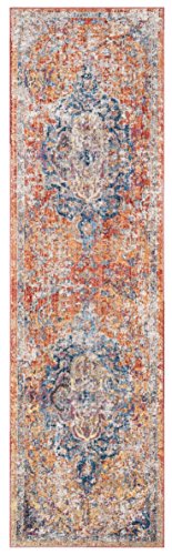 SAFAVIEH Bristol Collection 2'3" x 6' Blue/Orange BTL350S Boho Chic Medallion Distressed Runner Rug