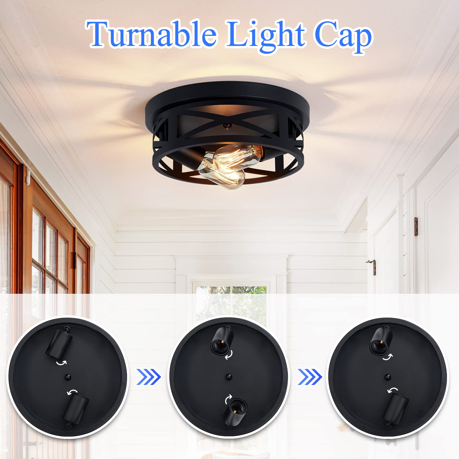SKEJAO Flush Mount Ceiling Light Fixture,Black 2-Light Hallway Light Fixtures Ceiling,Light Fixtures Ceiling Mount for Farmhouse,Kitchen,Hall (2 Pack)