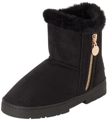 bebe Girls' Winter Boots - Faux Shearling Booties with Charm Side Zip - Boots for Girls - Fuzzy House Shoe Slippers (11-4), Size 1 Little Kid, Black