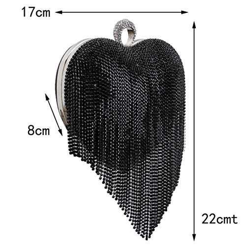 UMREN Women Luxury Heart Shape Tassel Evening Clutch Bag Rhinestones Wedding Party Purse Handbag Silver 1