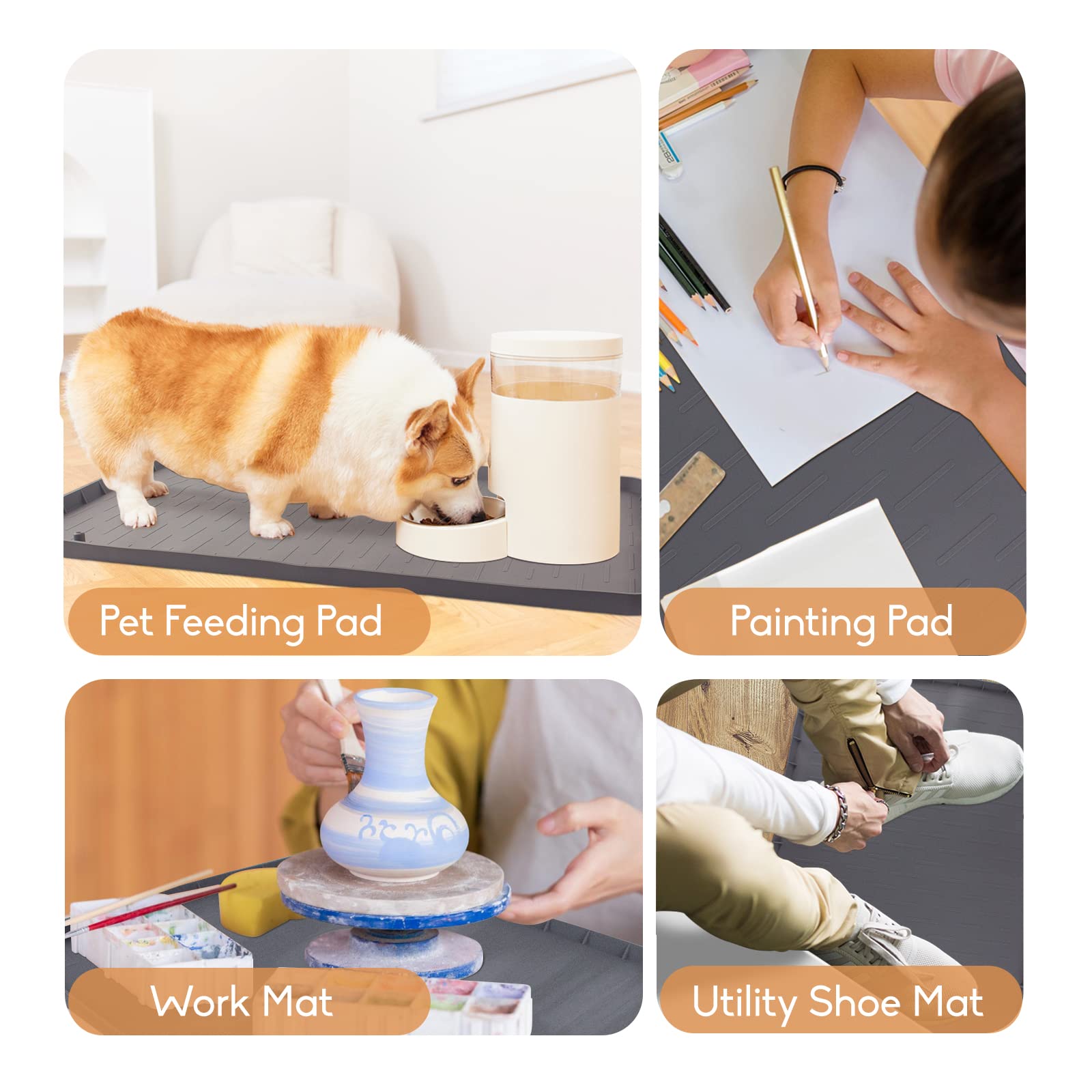 CNDSE Under Sink Mats for Kitchen Waterproof,Under Kitchen Sink Mat with Drain Holes,Thickened Non-slip Silicone Under Sink Mat ,Under Sink Liner for Kitchen and Bathroom Sink Cabinets 34''x22'', Grey