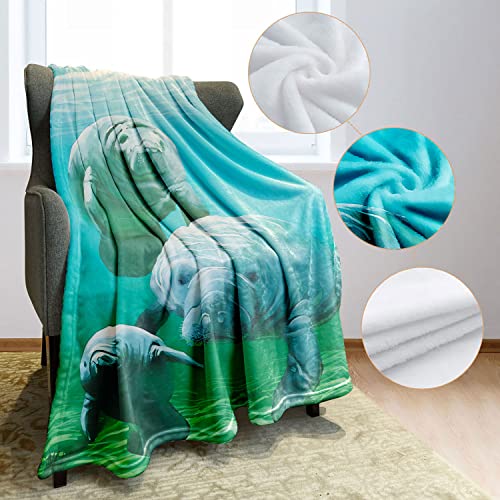 40x50 Blanket Comfort Warmth Soft Plush Throw for Couch Underwater Manatee Family Green