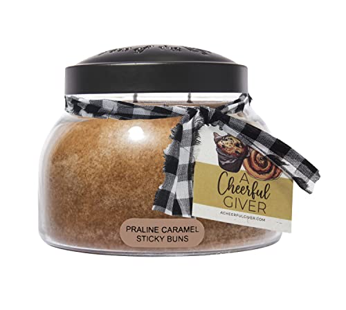A Cheerful Giver - Praline Caramel Sticky Buns Mama Scented Glass Jar Candle (22oz) with Lid & True to Life Fragrance Made in USA