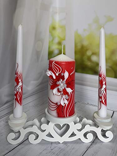 Unity Candle Holder-Unity Candle Stand-Unity Candle Holder Set-Pillar Candle Holder-Wedding Gift -Ceremony Decoration-Wedding Centerpiece (with Heart)