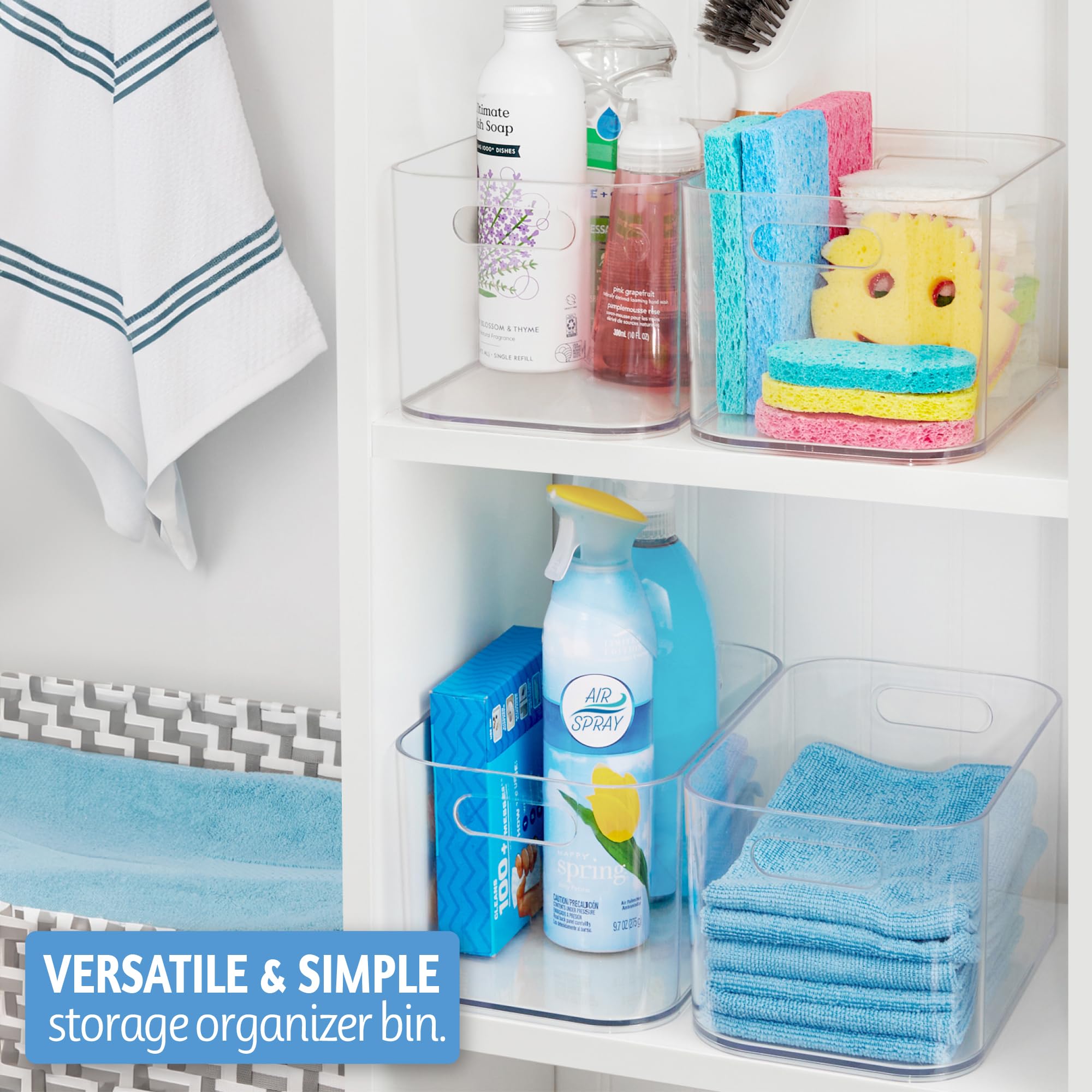 STORi Bliss 10" x 6" Open Compartment Clear Plastic Organizer | Rectangular Makeup and Vanity Storage Bin and Pantry Caddy with Pass-Through Handles | Round Corner Design | Made in USA