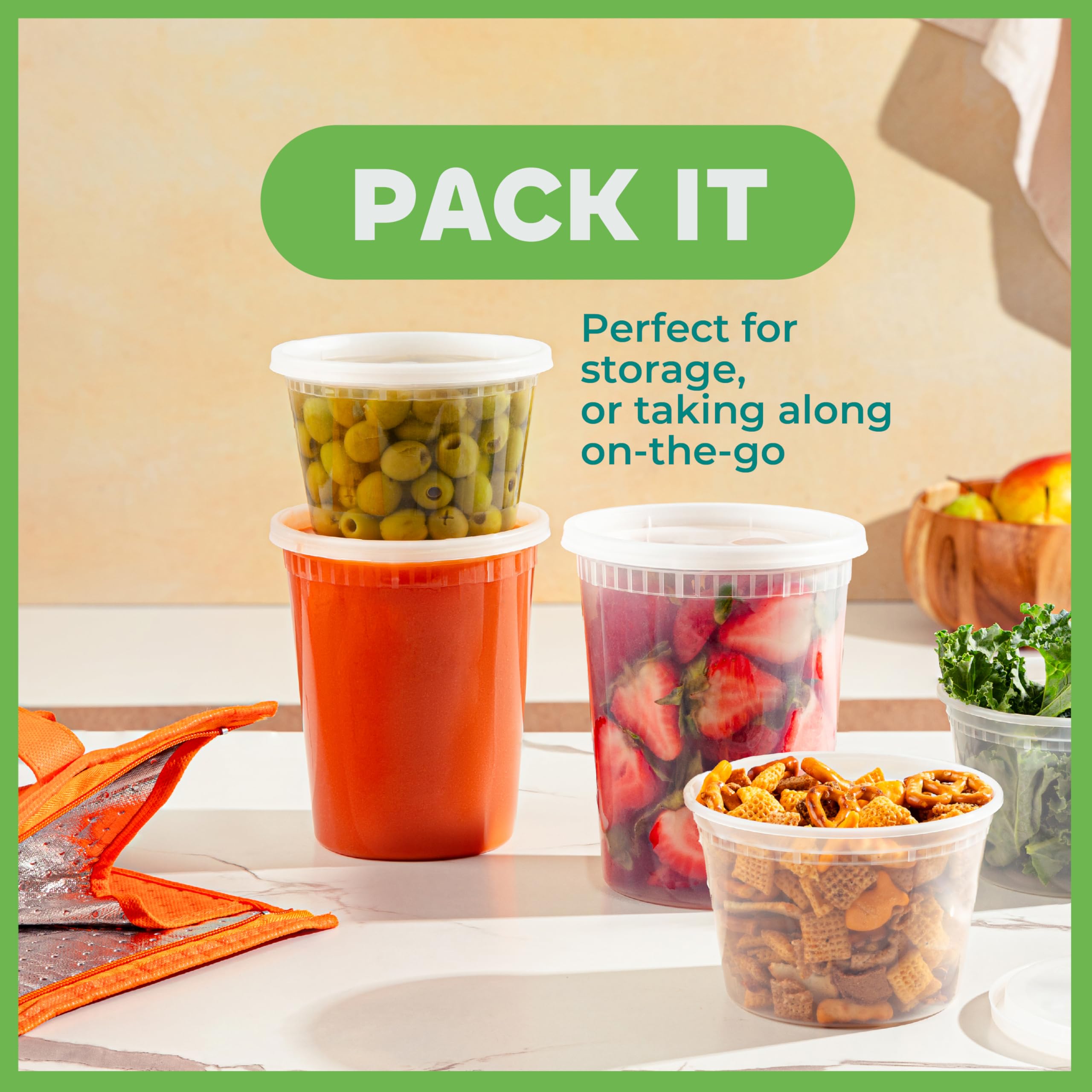 JoyServe Deli Food Containers with Lids - (48 Sets) 24-32 Oz Quart Size & 24-16 Oz Pint Size Airtight Food Storage Takeout Meal Prep Containers with 54 Lids, BPA-Free, Dishwasher, Microwave Safe