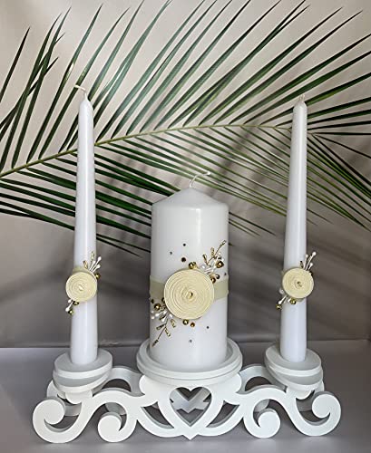 Unity Candle Holder-Unity Candle Stand-Unity Candle Holder Set-Pillar Candle Holder-Wedding Gift -Ceremony Decoration-Wedding Centerpiece (with Heart)