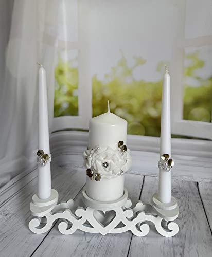Unity Candle Holder-Unity Candle Stand-Unity Candle Holder Set-Pillar Candle Holder-Wedding Gift -Ceremony Decoration-Wedding Centerpiece (with Heart)