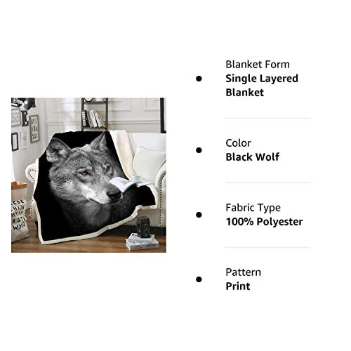 Black Wolf Blanket Comfort Warmth Soft Cozy Air Conditioning Machine Wash Black and White Rose Skull Sherpa Fleece Blanket (Throw 60"x80") (Black Wolf)