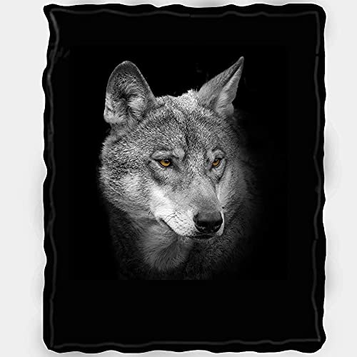 Black Wolf Blanket Comfort Warmth Soft Cozy Air Conditioning Machine Wash Black and White Rose Skull Sherpa Fleece Blanket (Throw 60"x80") (Black Wolf)