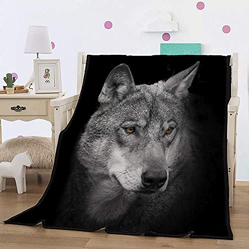 Black Wolf Blanket Comfort Warmth Soft Cozy Air Conditioning Machine Wash Black and White Rose Skull Sherpa Fleece Blanket (Throw 60"x80") (Black Wolf)