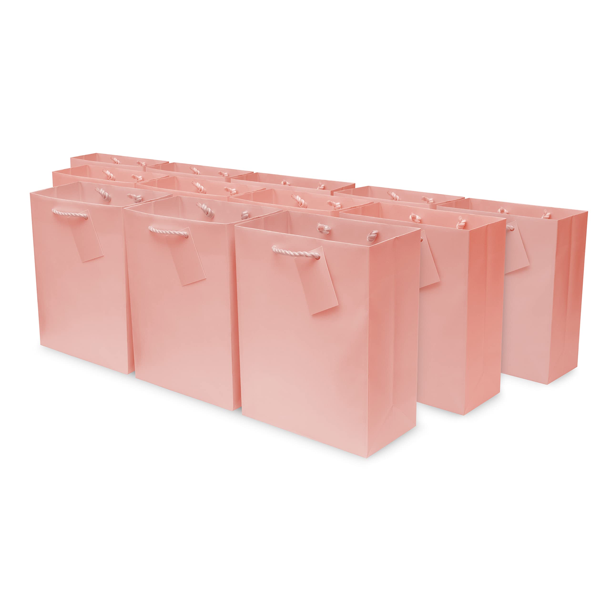 Pink Gift Bag – 12 Pack Medium Light Pink Paper Bags with Handles, Blush Paper Gift Wrap Euro Totes for Girls Baby Shower Gifts, Bachelorette & Bridesmaid Party Favors, Weddings, Bulk – 7.5x3.5x9