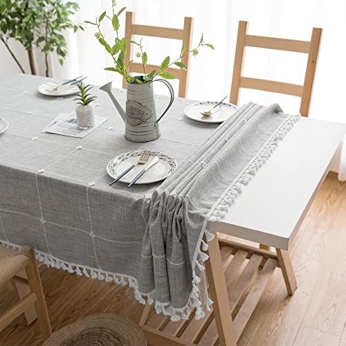 Oubonun Rustic Lattice Tablecloth (55"x70") Cotton Linen Grey Rectangle Table Cloths for Kitchen Dining, Party, Holiday, Christmas, Buffet