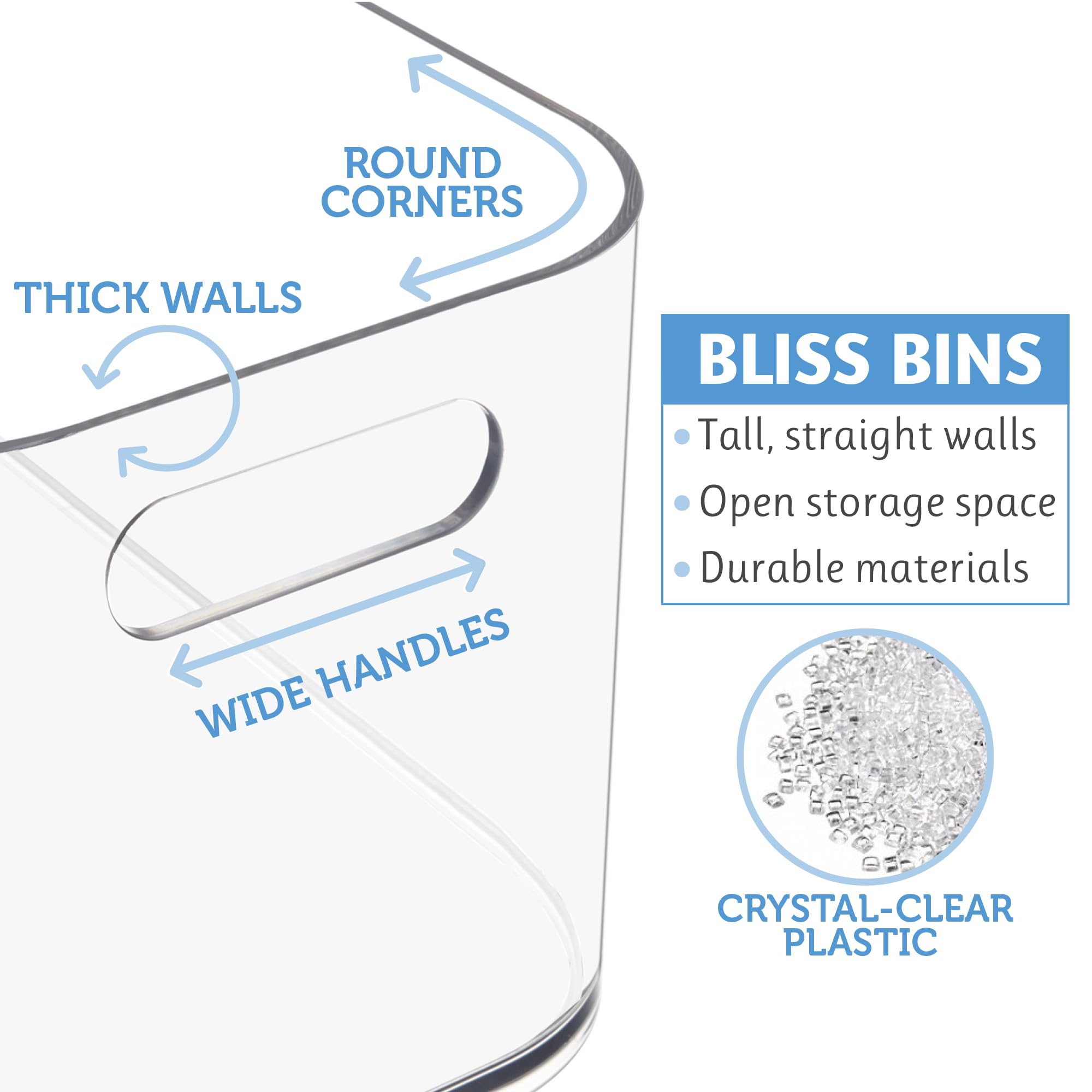 STORi Bliss 10" x 6" Open Compartment Clear Plastic Organizer | Rectangular Makeup and Vanity Storage Bin and Pantry Caddy with Pass-Through Handles | Round Corner Design | Made in USA
