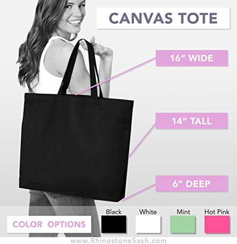 Honeymoon Gift for Bride - The Mrs. EST 2023 Black Gold Rhinestud Canvas Tote Bag - Gift for the Bride, Bridal Shower Tote(Mod 2023 GLD) BLK