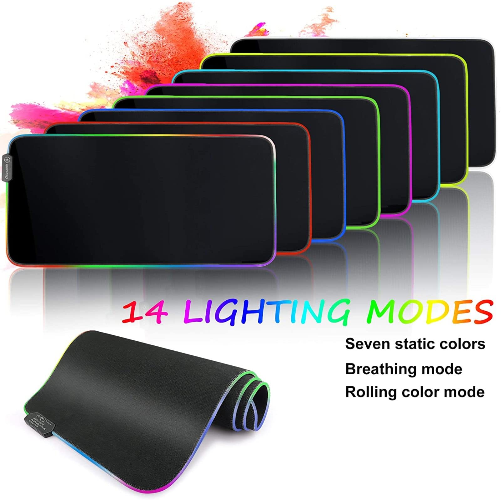 Gaming Mouse Pads Hexagon Geometric Pattern Large Gaming RGB Mouse Pad Led Extended XXL Mousepad with 14 Lighting Mode Computer Mouse Mat for PC Gamer/Laptop Gamer/Office,300X600mm