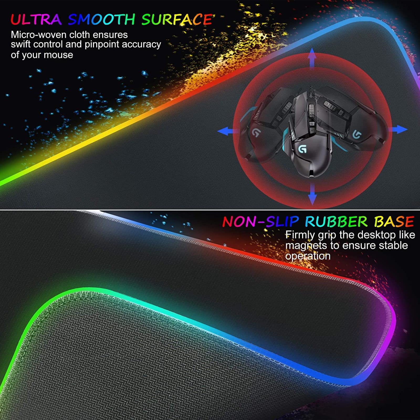Gaming Mouse Pads Hexagon Geometric Pattern Large Gaming RGB Mouse Pad Led Extended XXL Mousepad with 14 Lighting Mode Computer Mouse Mat for PC Gamer/Laptop Gamer/Office,300X600mm