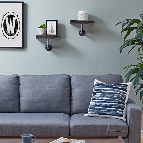 Danya B. Floating Pipe Industrial Rustic Shelves – Wall Mount – - Ebony - (Set of 2)