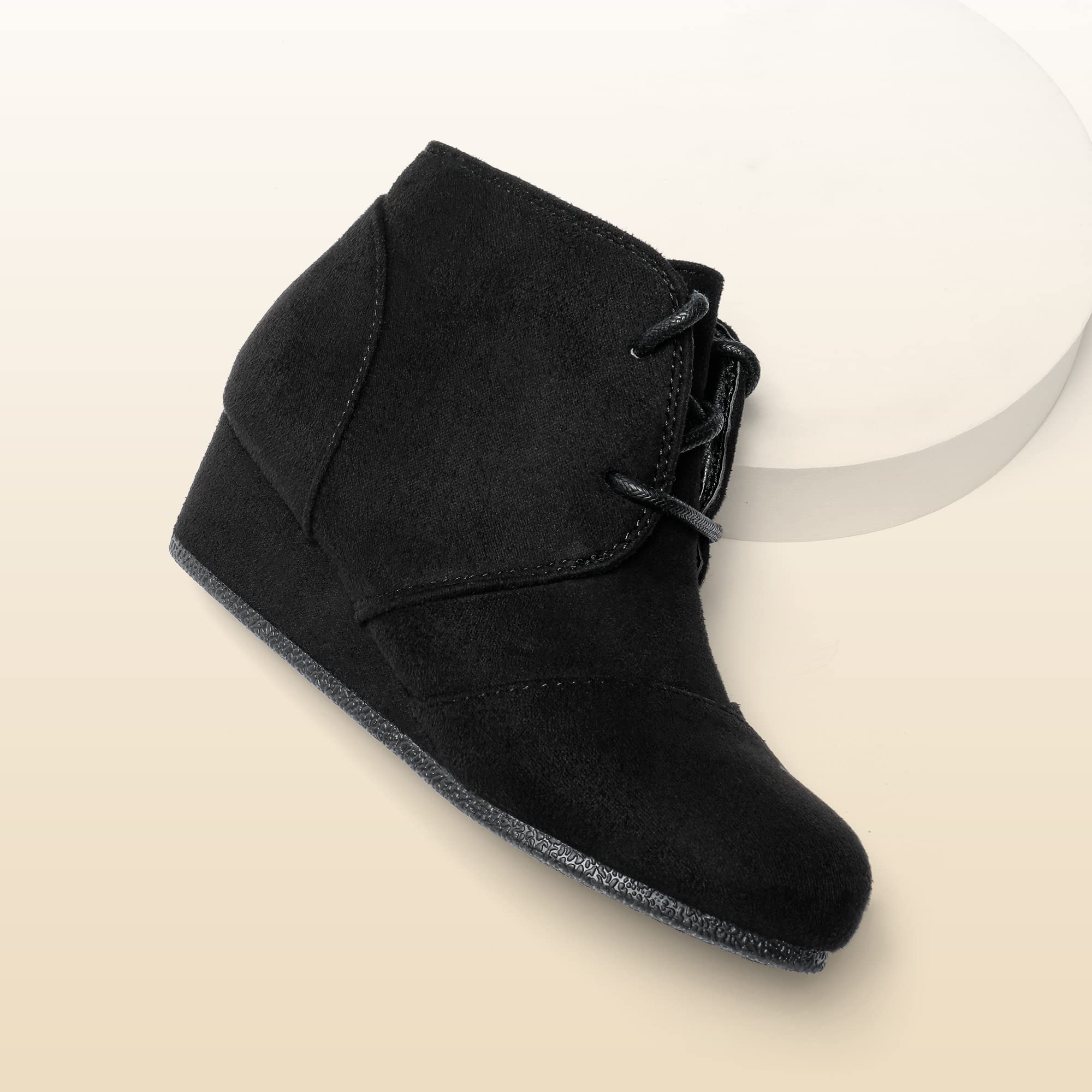 DREAM PAIRS Girls Low Wedge Heel Booties Side Zipper Ankle Boots Tomson-K Black Size 4 Big Kid