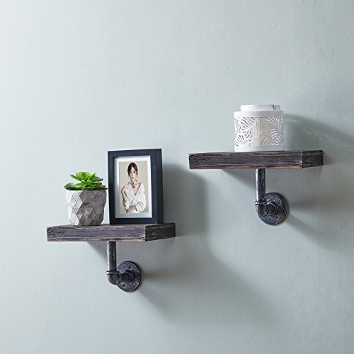 Danya B. Floating Pipe Industrial Rustic Shelves – Wall Mount – - Ebony - (Set of 2)