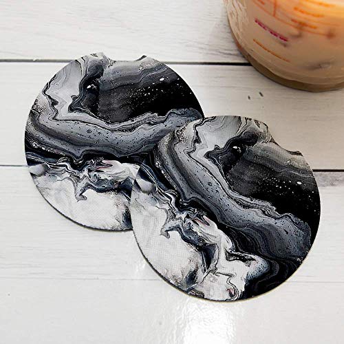 Black Marble | Car Coasters for Drinks Set of 2 | Perfect Car Accessories with Absorbent Coasters. Car Coaster Measures 2.56 inches with Rubber Backing.