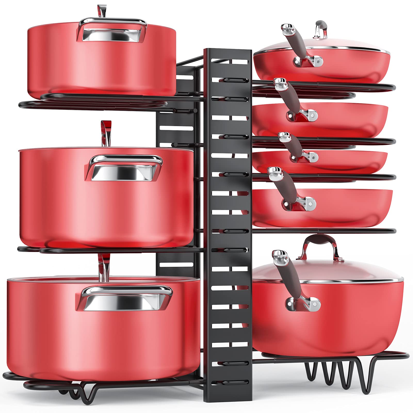 8 Tiers Pan Organizer Rack for Cabinet and 11 Expandable Pan or Lid Organizer Bundle