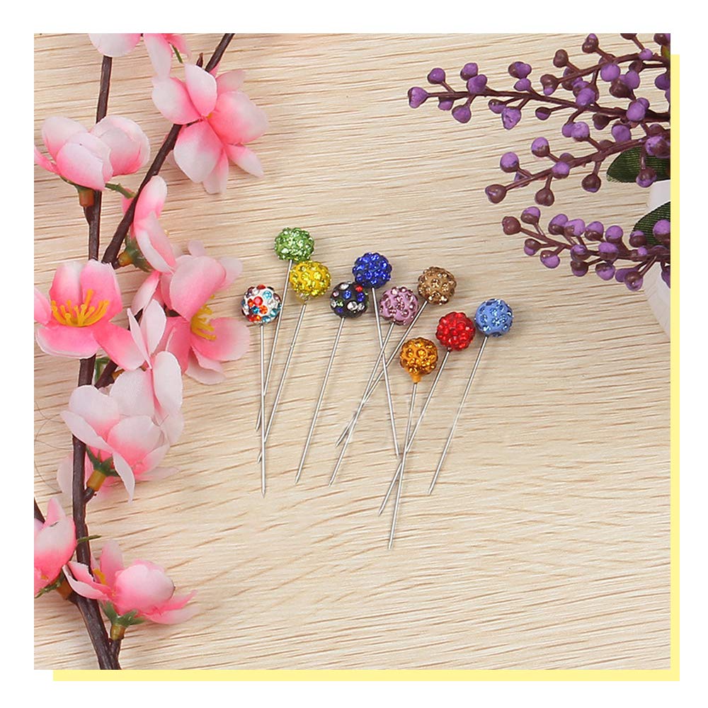 KOOBOOK 30Pcs/Set Muslim Hijab Scarf Pin Rhinestone Ball Pendant Pins Brooch Straight Head Pin For Women