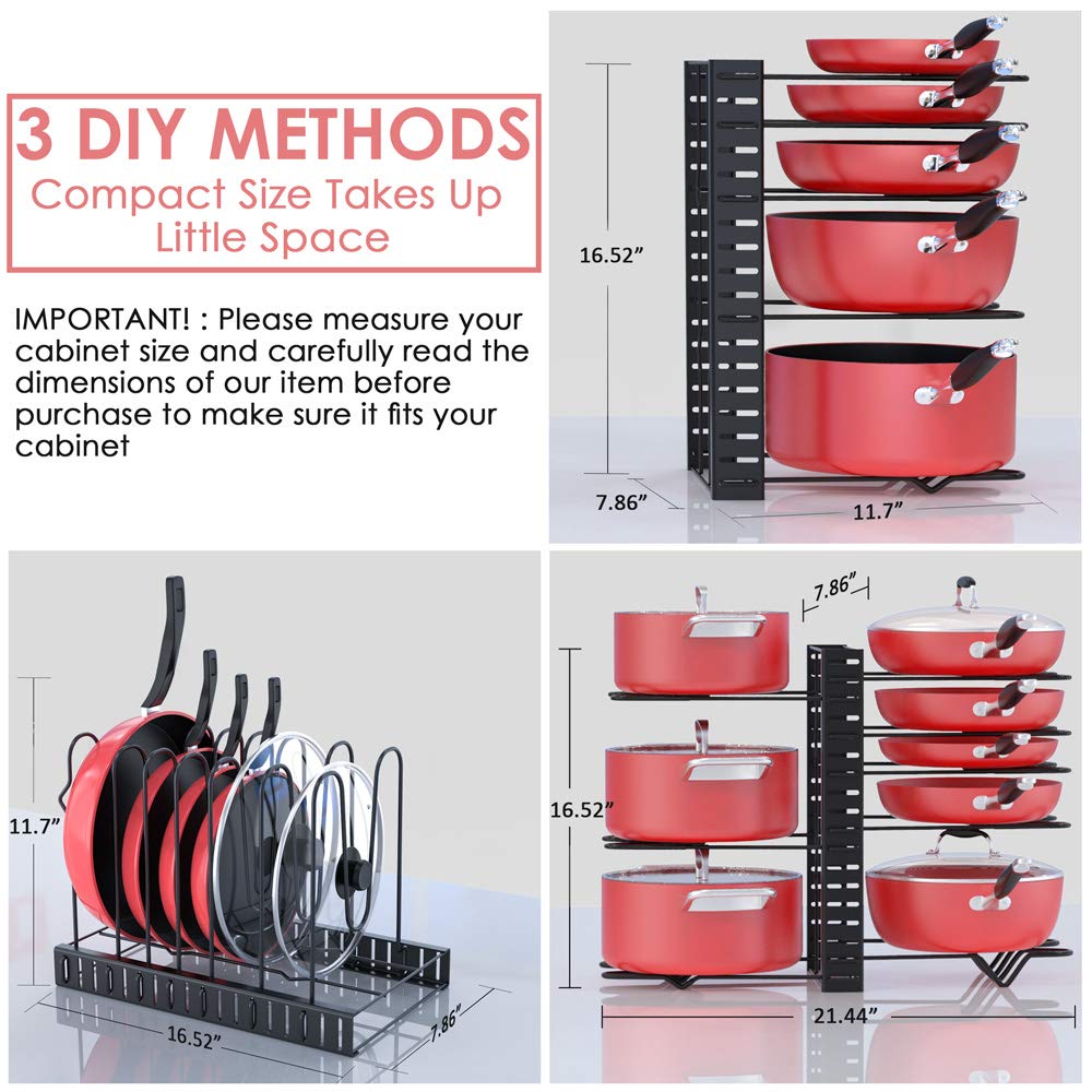 8 Tiers Pan Organizer Rack for Cabinet and 11 Expandable Pan or Lid Organizer Bundle