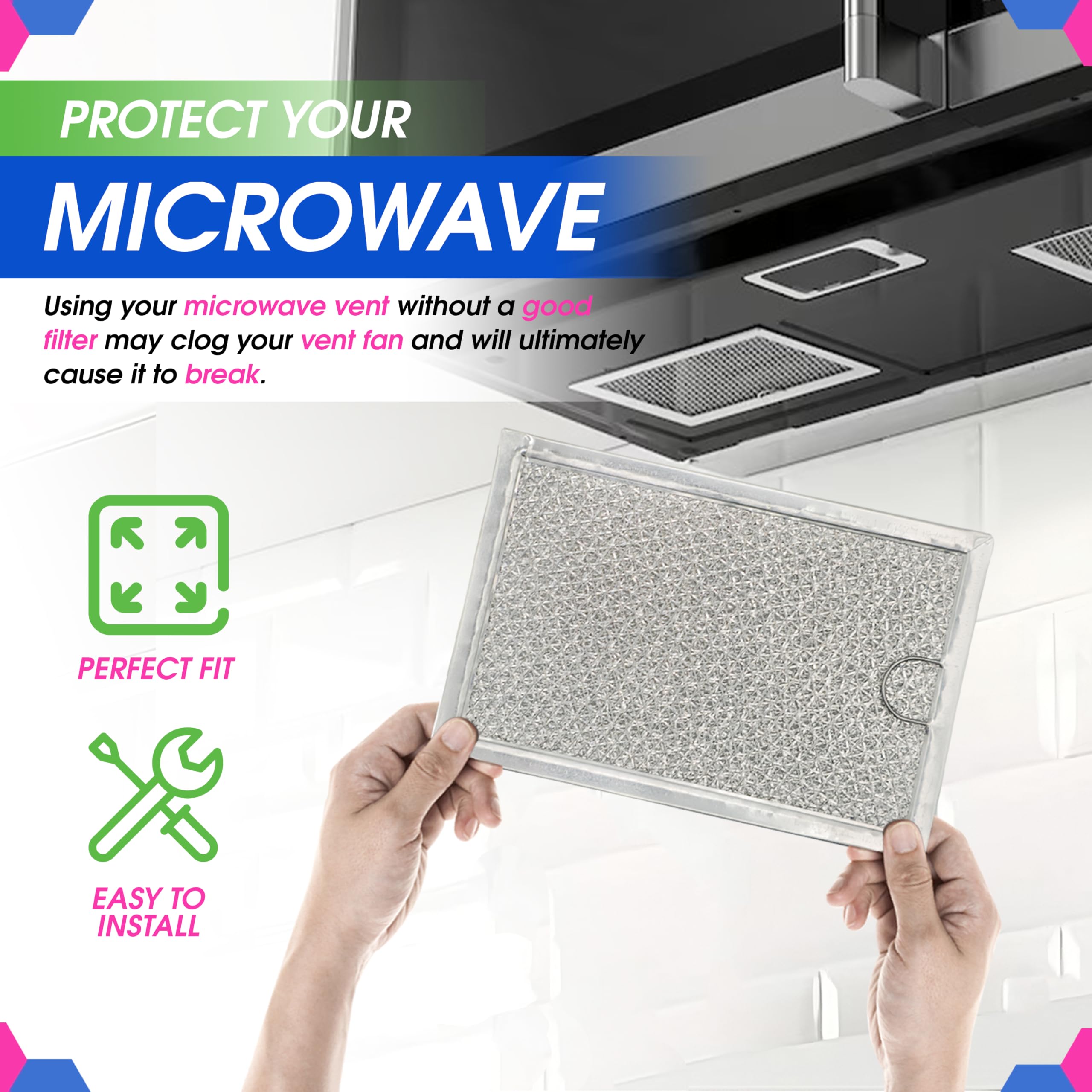 Microwave Filter Replacement for GE WB06X10359 Microwave Grease Filter Fit's LG / Kenmore Vent Filter 7-5/8" x 5-1/8" (2-Pack)