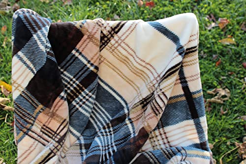 Tache Winter Cabin Blue Tan Farmhouse Super Soft Micro Fleece Tartan Plaid Plush Lightweight Dual-Sided Decorative Couch, Sofa, Travel, Lap, Bed Throw Blanket, 50x60