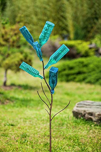 Evergreen Garden Brilliant Blue Glass Bottles, Set of 6