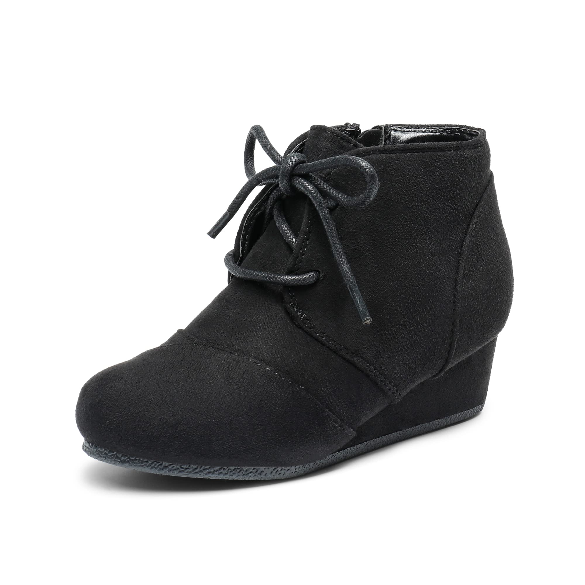 DREAM PAIRS Girls Low Wedge Heel Booties Side Zipper Ankle Boots Tomson-K Black Size 4 Big Kid