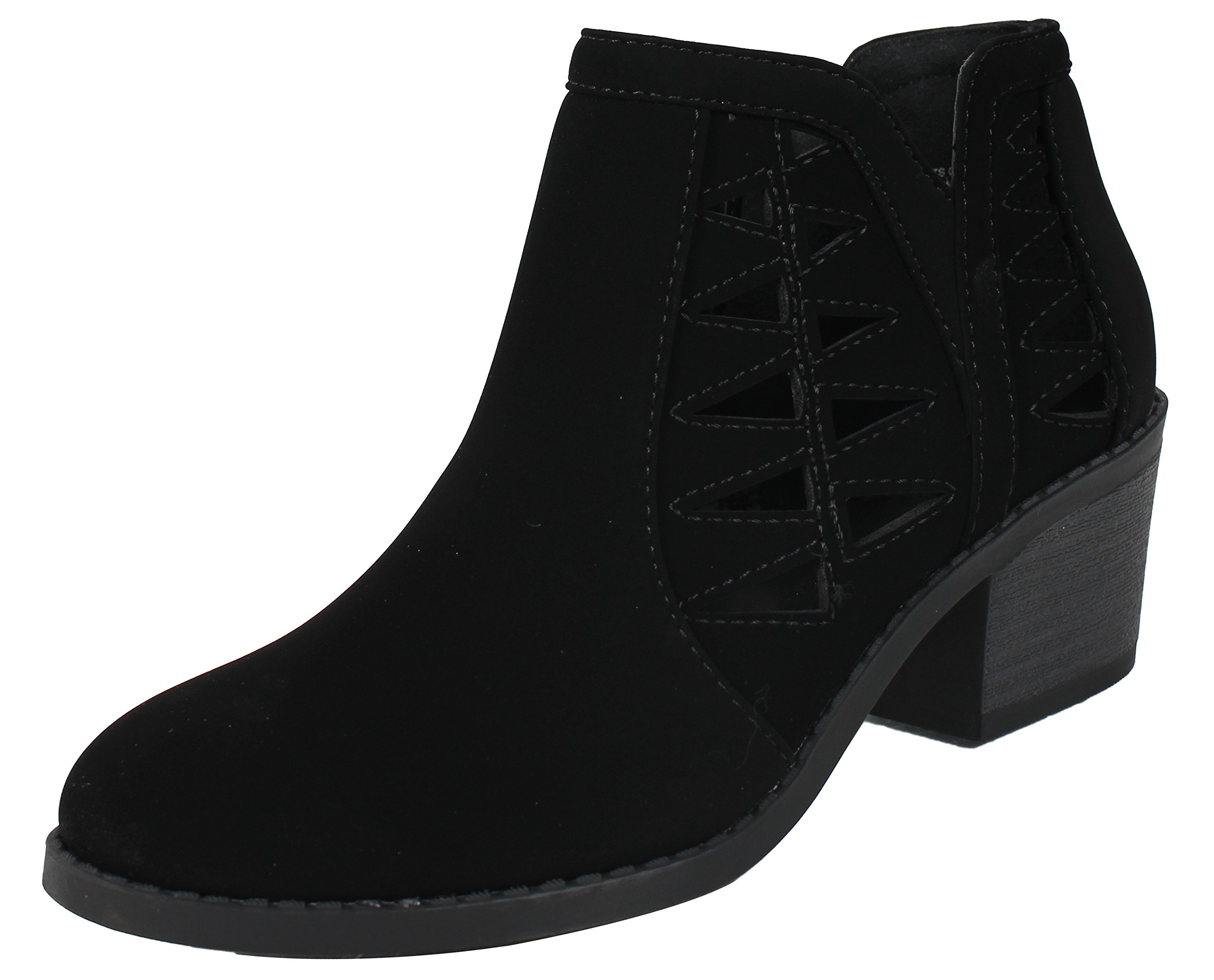 Soda Girl's Triangle Cutout Side Chunky Stacked Heel Ankle Boot,Black,11