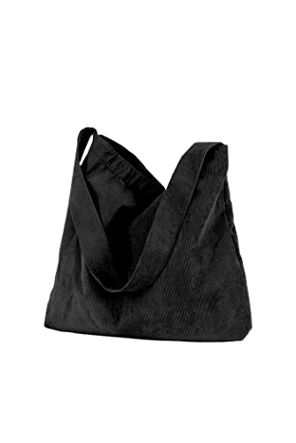 Danling&Unique Women/Girls Corduroy Large Capacity Tote Bag Shoulder Bag Fashion Hobo Bag Casual Shopping Bag Handbag black