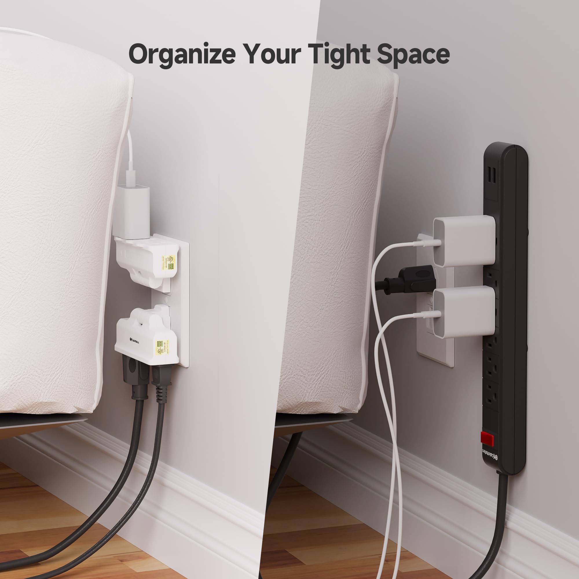 [UL Listed] Cable Matters 2-Pack 3 Outlet Grounded 180 Degree Swivel Wall Tap in White (Swivel Outlet, 3 Plug Outlet Adapter, Multi Plug Outlet, Outlet Extender)