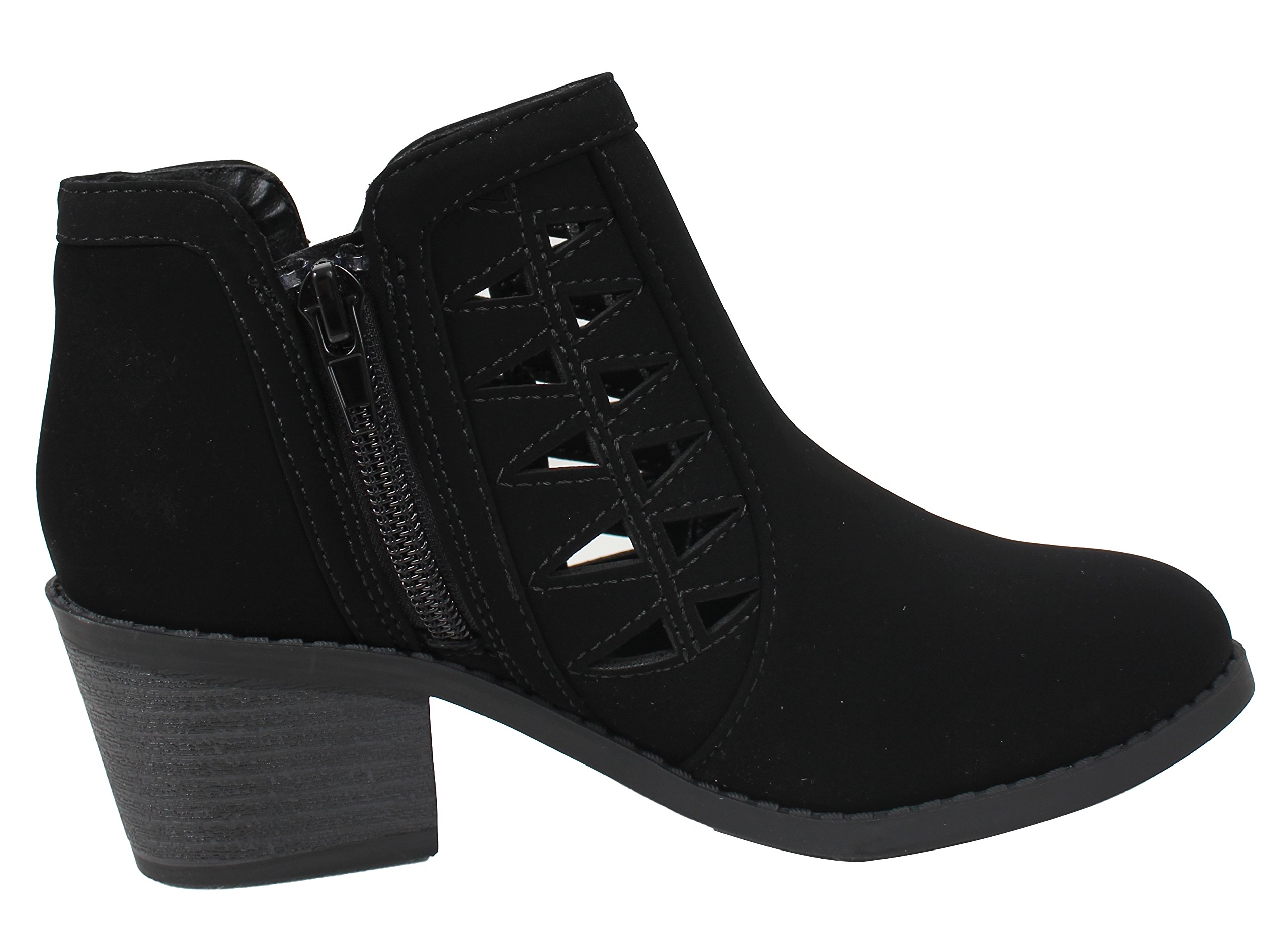 Soda Girl's Triangle Cutout Side Chunky Stacked Heel Ankle Boot,Black,11