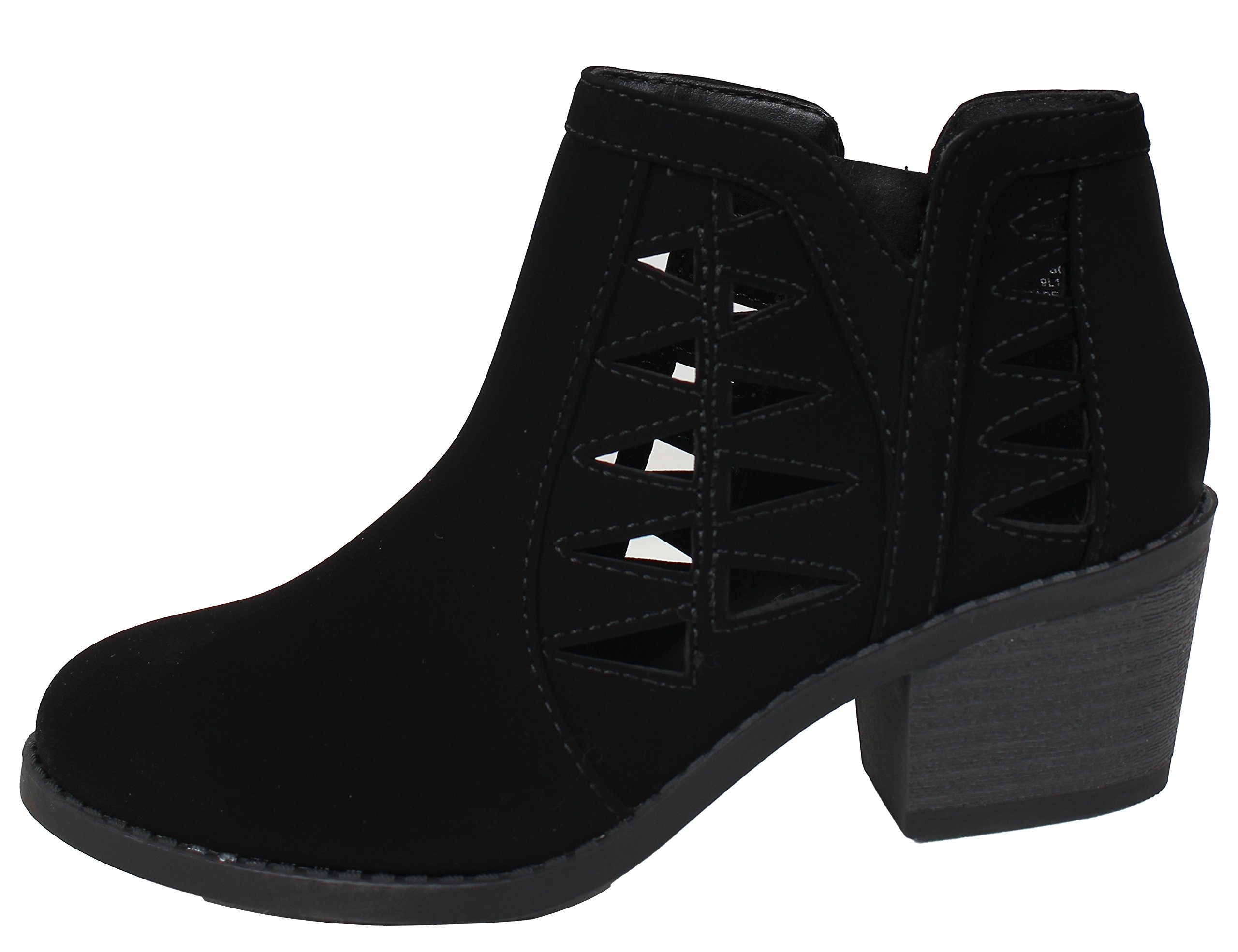 Soda Girl's Triangle Cutout Side Chunky Stacked Heel Ankle Boot,Black,11