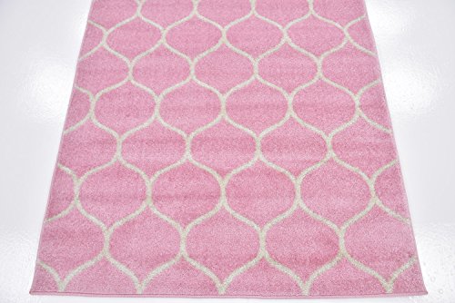 Unique Loom Trellis Frieze Collection Area Rug - Rounded (4' 1" x 6' 1", Light Pink/ Ivory)