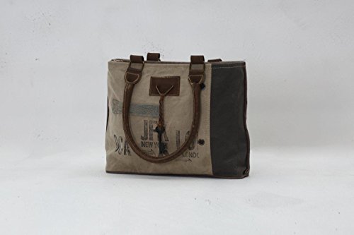 Myra New"Trendy" NY Vintage Handbag, Genuine Leather Accents. Enough room for your personal essentials., Kahki and Army Green, 36 X 8 X 24 cm